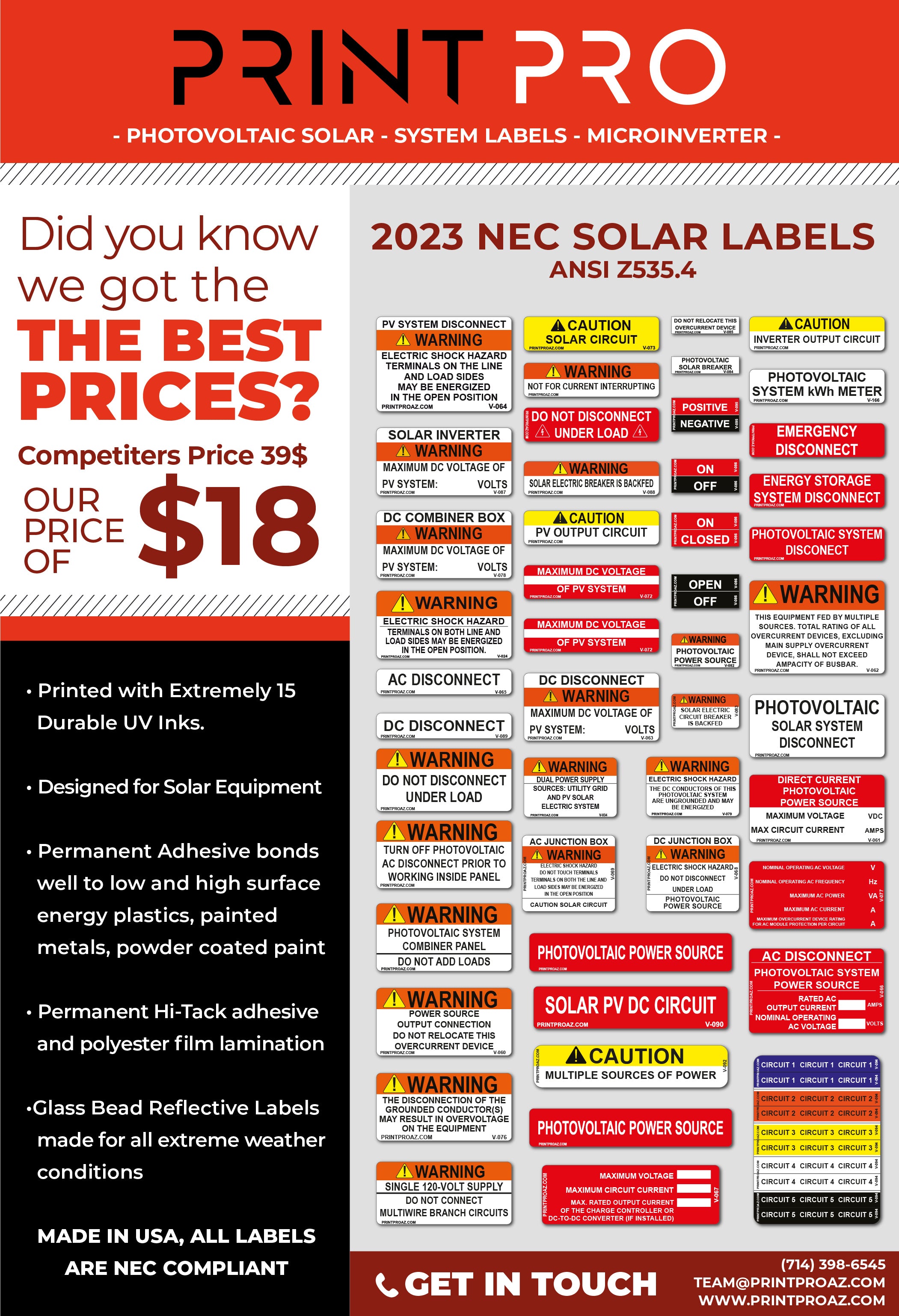 Photovoltaic Labels & Solar PV Labels | Print Pro AZ
