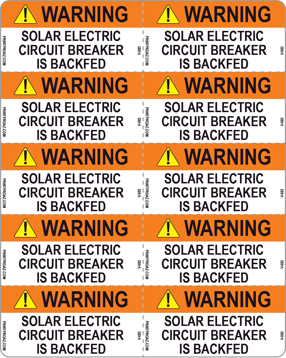 1x2 Warning Solar Electric Circuit Breaker is Backfed V-083 Decal (She