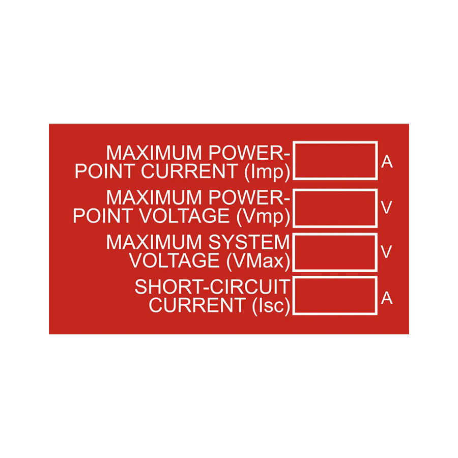 3x1.75 Maximum Power Point Current (Imp), Plastic Solar Labels, PV-014