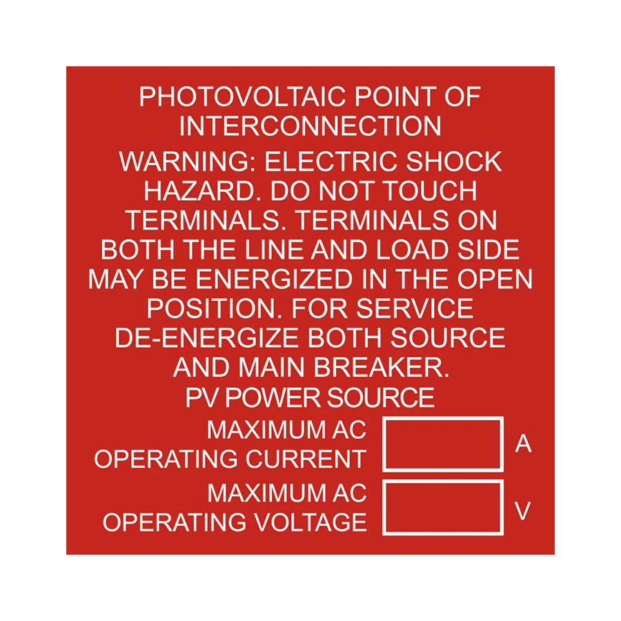 3x3 Photovoltaic Point of Interconnection and Warning, Plastic Solar L